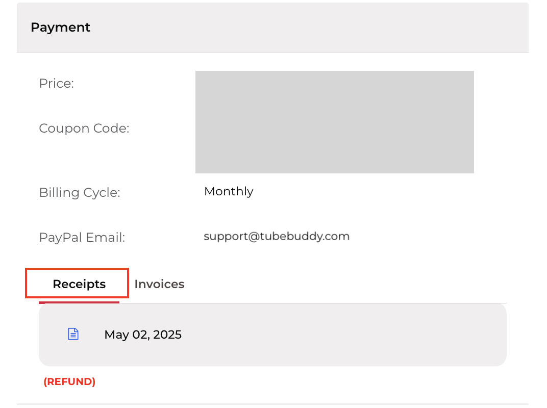 How To View Payment Receipts – TubeBuddy